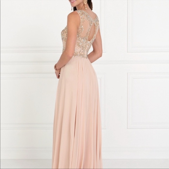 GLS Collective | Dresses | Champagne Gold Beaded Jewel Evening Gown ...
